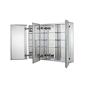 Croydex Brantley Tri-View Recessed or Surface Mount, Hang 'n' Lock Easy Installation Medicine Cabinet, 36W x 26H, Aluminum