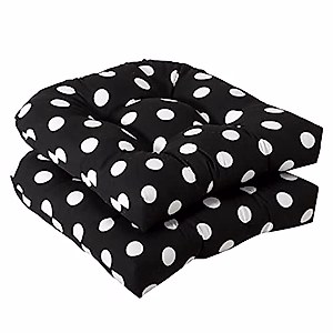 Pillow Perfect - 386065 Outdoor/Indoor Polka Dot Tufted Seat Cushions (Round Back), 19" x 19", Black, 2 Pack