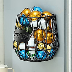 KEGII Magnetic Coffee Pod Holder, Wall Mount Large K Cup Keurig Pod Organizer for Nespresso Vertuo Capsules, Coffee Basket Coffee Bar Accessories Decor Storage Black Coffee Station