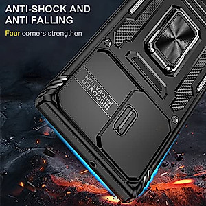 LKPINGAN for Samsung Galaxy S22 Ultra 5G Case with Slide Camera Cover &360 Degree Rotating Ring Kickstand, Military Grade Drop Protection Rugged Shockproof Case for Galaxy S22 Ultra 6.8 Inch Black