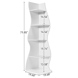 LITTLE TREE Small Corner Shelf, Modern 5-Tier Wall Corner Bookshelf, Stylish Bookcase Storage Rack for Small Space, Living Room, Bedroom