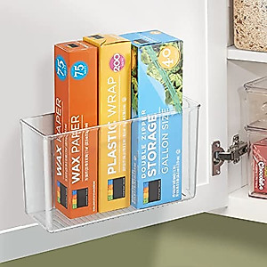 mDesign Plastic Adhesive Storage Organizer Container Bin for Kitchen Shelf, Countertop, Cabinet, or Pantry Organization - Space Saving for Sandwich Bag, Plastic Wrap, Linge Collection - 4 Pack - Clear