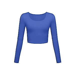 Kindcall Lightweight Yoga Crop Tops Slim Fit Long Sleeve Workout Shirts for Women (2-Royal Blue, X-Small)