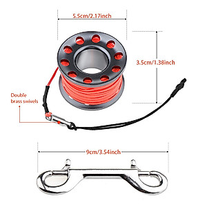 4ft Red Scuba Diving Open Bottom Surface Marker Buoy (SMB) with 49ft Finger Spool Alloy Dive Reel and Double Ended Bolt Clip - Gray