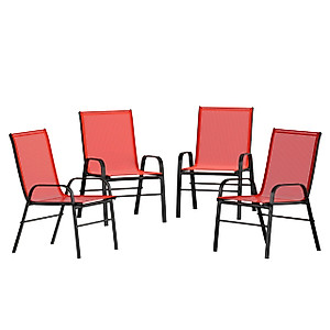 Merrick Lane Set of 4 Manado Series Patio Chairs - Red Flex Comfort Material - Powder Coated Metal Frame - Stack up to 4 High - Ships Fully Assembled