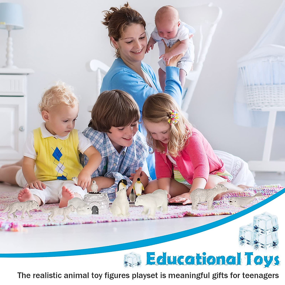 Harrycle 12 Pcs Polar Animals Figurines with Igloo - Realistic Arctic Miniature Figures Playset for Birthday, Baby Shower & Christmas Decorations