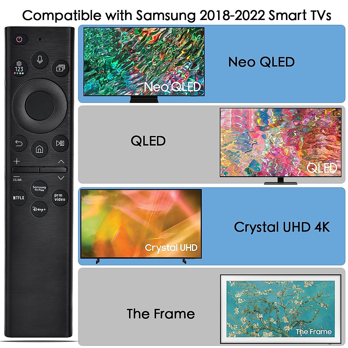 for Samsung Smart TV Remote:Replacement Voice Remote Compatible with 2022 BN59-01385A(no Solar),for Most 2018 to 2022 Smasung Crystal Curved UHD QLED The Frame QLED 4K 8K Smart TV