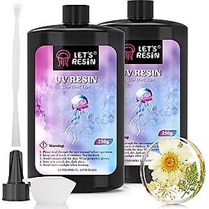 LET'S RESIN UV Resin, Upgraded 500g Crystal Clear UV Resin Hard, Low Odor Ultraviolet Epoxy Resin, UV Light Cure Solar Sunlight Activated Glue for Jewelry, Craft Decoration