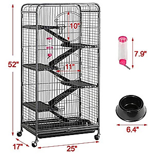 go2buy Metal 6 Levels Ferret Cage Playpen for Rabbit Chinchilla Squirrels w/3 Doors/Bowl/Water Bottle 25.2 x 16.9 x 51.6 Inch Black