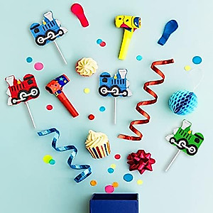 Train Shaped Lollipops, Individually Wrapped Candy Suckers for Birthday Party, Favors for Kids, Goodie Bags and Candy Buffet, Hand Decorated Pops (12-Pieces)