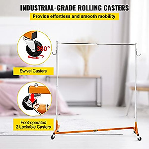 VEVOR Z Rack, 300 lbs Industrial Grade Z Base Garment Rack, 24" x 63" x 71" Height Adjustable Clothes Rack, Sturdy Steel Heavy Duty Clothing Rack w/ Lockable Casters for Home Garment Store Orange
