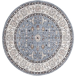 Rugs.com Eco Traditional Collection Rug – 7 Ft Round Harbor Blue Medium Rug Perfect for Kitchens, Dining Rooms