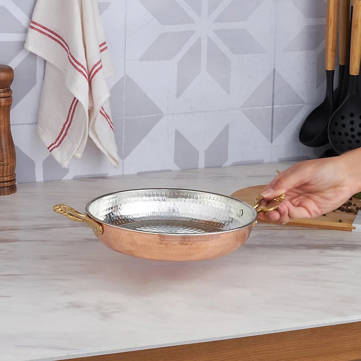 BABY SHOWER CHOCOLATE 3 pieces Turkish Copper Fry Pan - Hammered Copper Pan Traditional - Turkish Frying Pan Omelette Pan Handmade