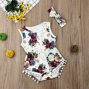 Merqwadd Infant Baby Girls Floral Romper Bodysuit Sleeveless Jumpsuit Outfit Summer Clothes (Floral-white, 12-18 Months)
