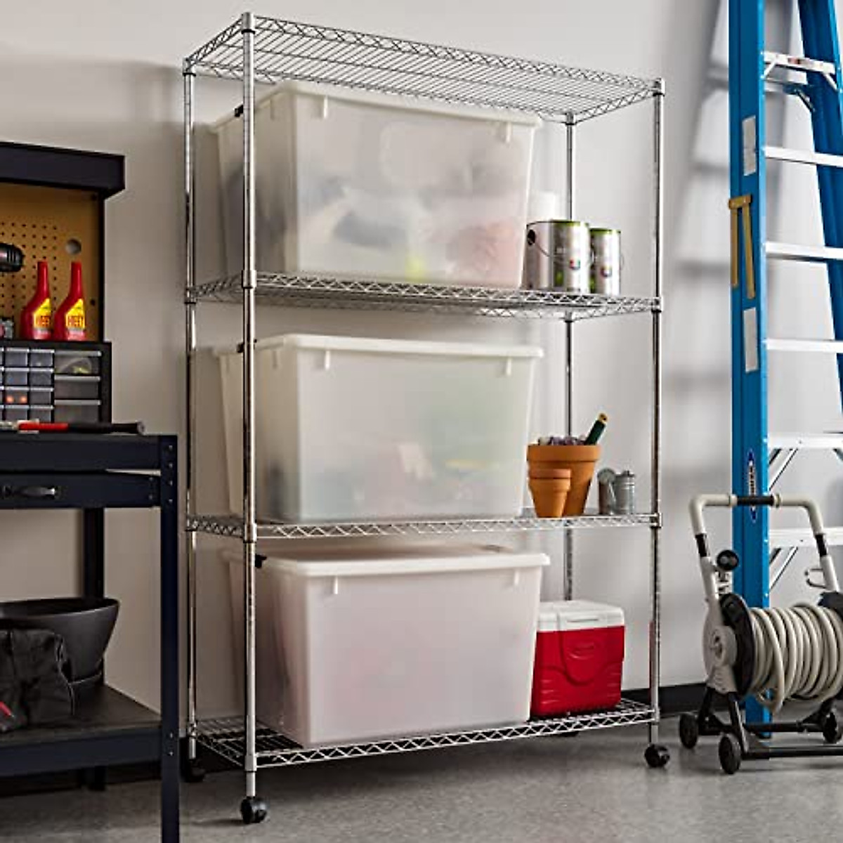 IRIS USA 132 Quart/36 Gal. Stackable Plastic Storage Bins with Lids and Latching Buckles, 3 Pack - Pearl, Containers with Lids, Durable Nestable Closet, Garage, Totes, Tubs Boxes Organizing