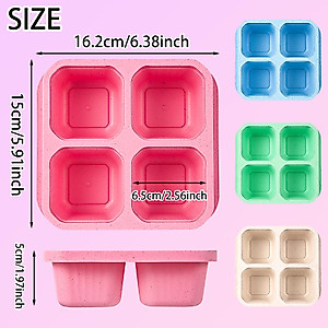 8Pcs Snack Containers Set, Plastic 4 Compartments Bento Boxes Reusable Meal Prep Lunch Container with Utensil & Transparent Lids, Wheat Straw Divided Food Storage for Kid Adult To Travel Picnic