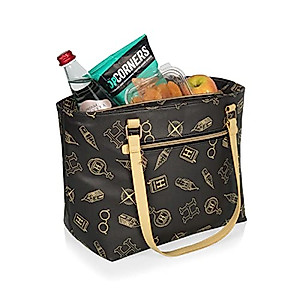 PICNIC TIME Harry Potter Hogwarts Uptown Cooler Tote Bag, Insulated Purse Lunch Bag for Her, Stylish Beach Bag Soft Cooler, (Black with Gold Accents), 14.37 x 7.28 x 10.63
