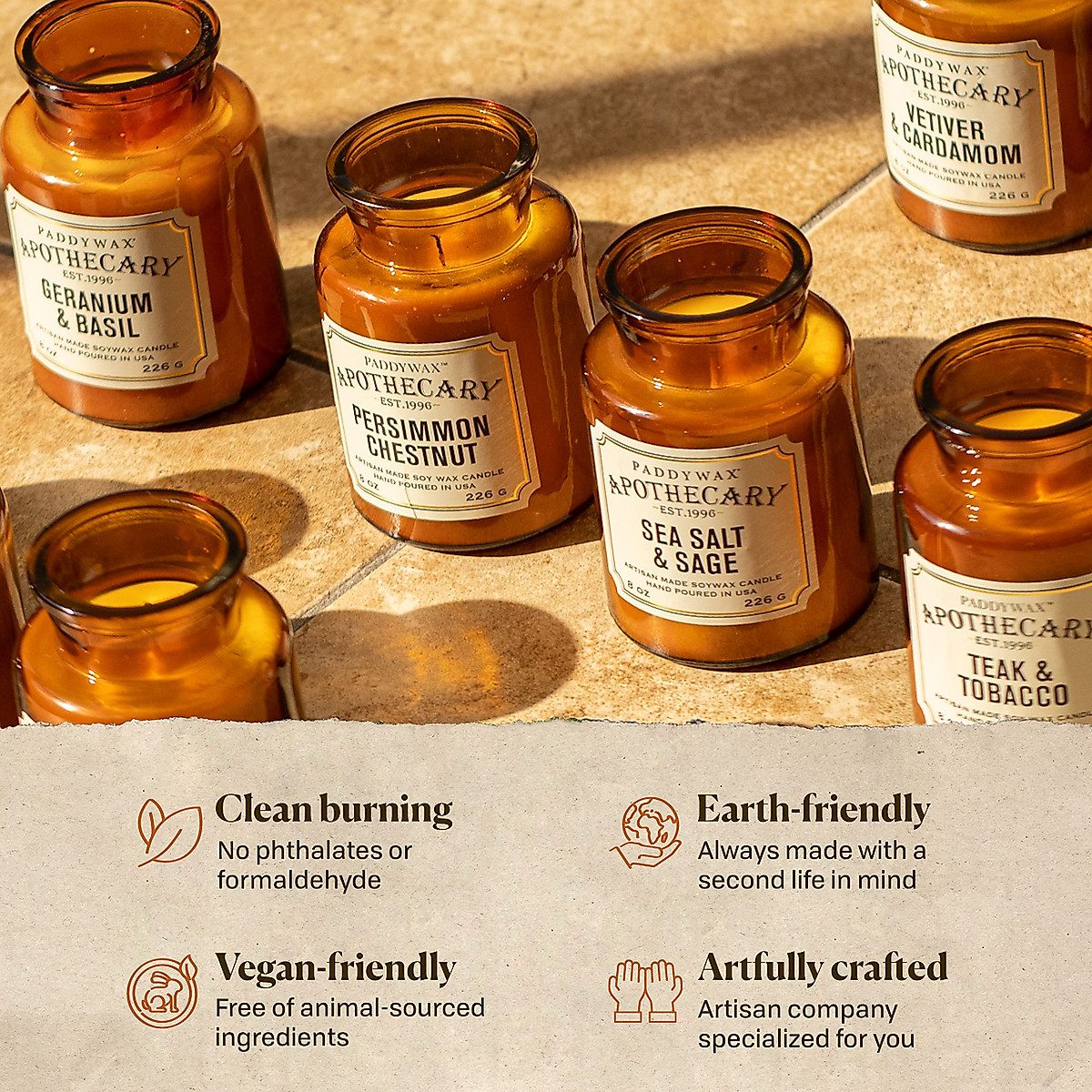 Paddywax Apothecary Artisan Hand-Poured Scented Candle, 8-Ounce, Persimmon Chestnut