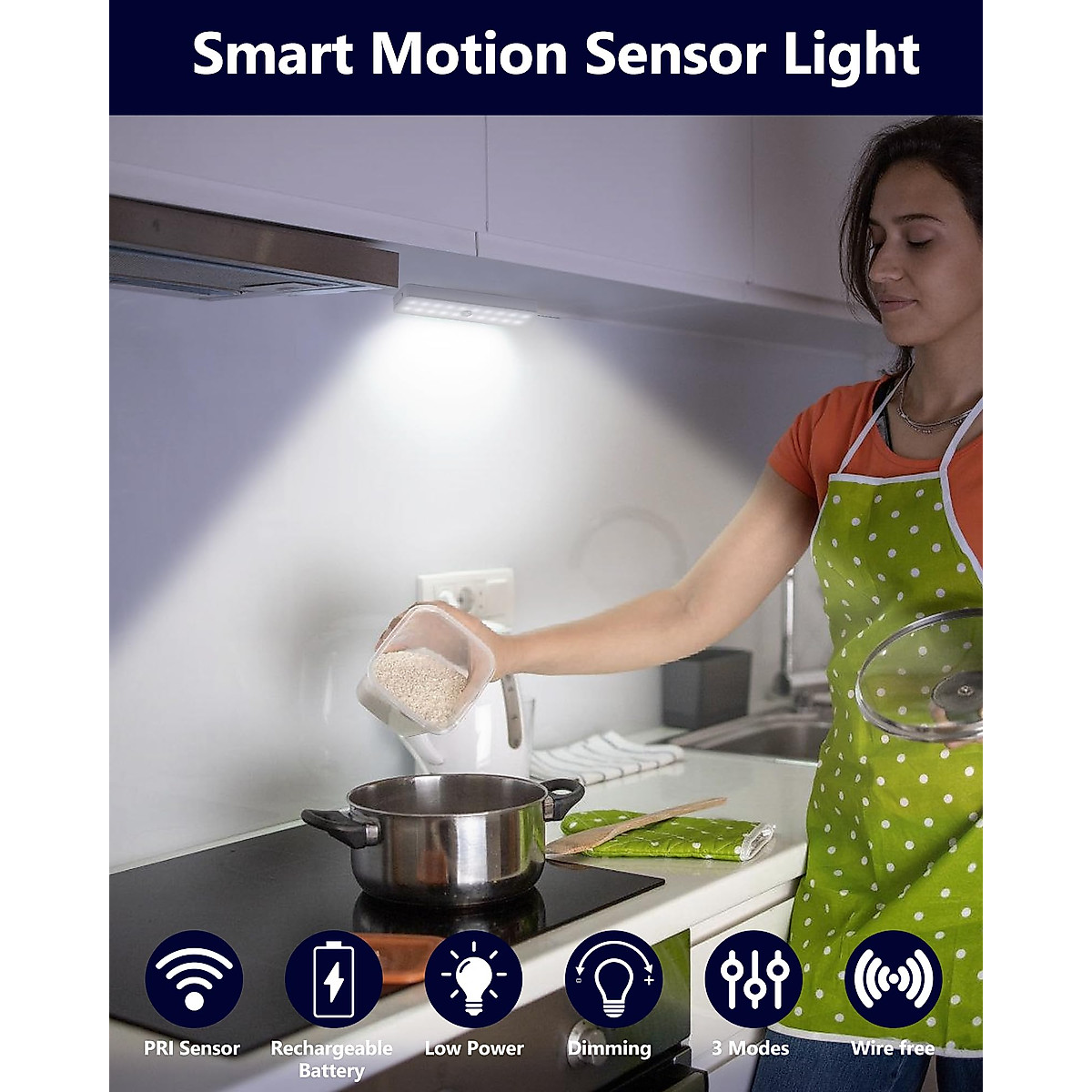 Under Cabinet Lighting 20 LED Closet Lights Motion Sensored,Wireless Under Counter Lights for Kitchen,USB Rechargeable Under-Counter Light Fixtures Magnetic Light Bar 880mAh 6Inch 9000K(4Pack)