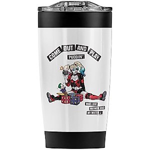 Logovision Harley Quinn Come Out and Play Stainless Steel Tumbler 20 oz Coffee Travel Mug/Cup, Vacuum Insulated & Double Wall with Leakproof Sliding Lid | Great for Hot Drinks and Cold Beverages