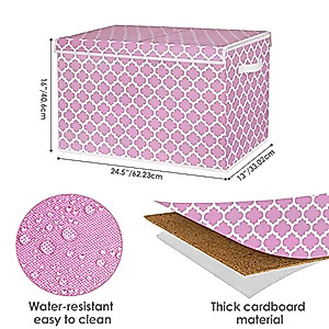 homyfort Toy Box for Girls, Kids - Large Toy Chest Organizers and Storage Boxes with Flip-Top Lid & Divider, Collapsible Container Bins for Playroom, Nursery, Closet, Living Room, 24.5"x13"x16", Pink