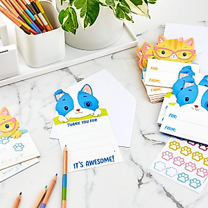 Hallmark Kids Fill in the Blank Thank You Cards Assortment, Dogs and Cats (24 Thank You Notes and 40 Stickers)