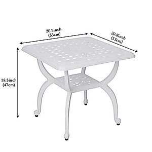 C/G Outdoor Side Tables,Cast Aluminum Patio End Tables,Anti-Rust Coffee Table for Garden Patio Lawn (Square-end Tables, White)