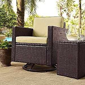 Crosley Furniture KO70058BR-SA Palm Harbor Outdoor Wicker 3-Piece Seating Set (2 Swivel Chairs and Side Table), Brown with Sand Cushions