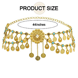 Navoky Crystal Boho Body Chain Gold Coin Pendant Waist Chains Belts Layered Tassel Beads Belly Chains Beach Waist Charm Jewelry Accessories for Women