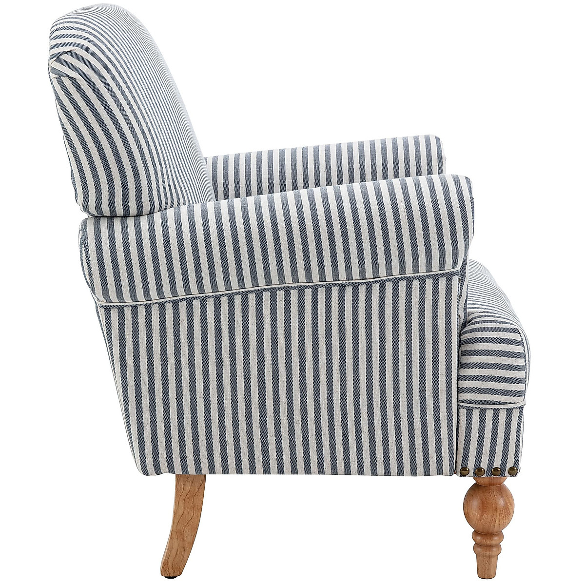 DM Furniture Mid Century Modern Accent Chair Linen Fabric Armchair Wide Reading Chairs Upholstered Lounge Chair for Bedroom/Living Room/Reception Room, Blue Stripe