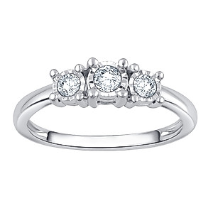 Beyond Brilliance Prong Set 1/4 Carat Round Cut Natural Diamond 3 Stone Ring in Sterling Silver | Jewelry for Women on Mother's Day | Gift Box Included (Size 6)