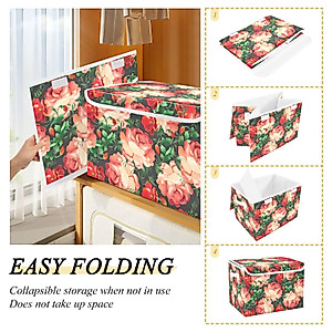 xigua Rose Storage Bin with Lids Larger Collapsible Decorative Cube Storage Bins with Handles Divider for Bedroom Closet Living Room