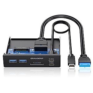 GRAUGEAR 3.5 Inch Front Panel USB C Hub, SD/microSD Internal Card Reader, 20Gbps USB 3.2 Gen 2x2, 20-pin Type-E Key-A Header & USB3.0 Header & 15-Pin SATA Power Connector Required [G-MP01CR]