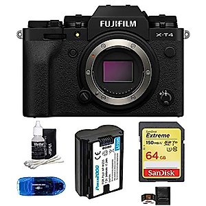 Fujifilm X-T4 Mirrorless Digital Camera Body (Black) Bundle, Includes: SanDisk 64GB Extreme SDXC Memory Card, Spare Battery + More (6 Items)