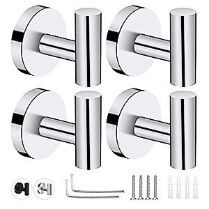 Neween 4 Pack Bathroom Towel Hooks, Stainless Steel Coat Robe Clothes Hooks Wall Mounted Heavy Duty Wall Hook Holder Hanger for Bedroom, Kitchen, Hotel, Pool, Garage (Chrome)