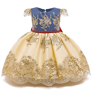 NNJXD Baby Girls Formal Dress Bowknot Baptism Embroidery Tutu Dress with Headwear Size (90) 12-24 Months Yellow 1(with Headwear)