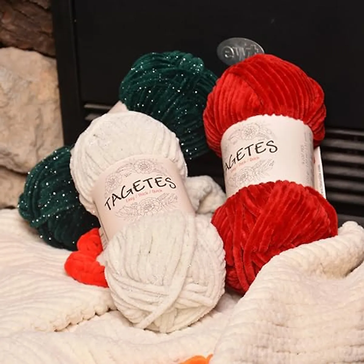 Tagetes Velvet Chenille Yarn (100 gr 132 yds x 2) 264 yds Baby Blanket Yarn, Amigurumi Yarn, Crochet and Knitting Yarn, Super Bulky, Soft, Chunky Yarn (Walnut)