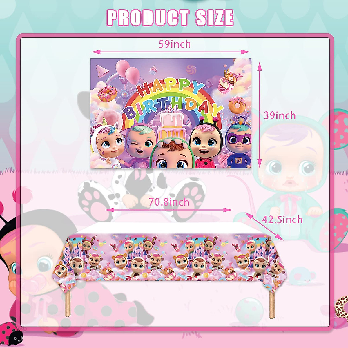 Cry Babies Magic Tears Birthday Party Supplies Favors for Grils Boys Kids Party Decorations Set Includes Plates Backdrop Cups Napkins Cake Cupcake Toppers