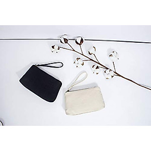 Canvas Wristlet Bag Large Clutch Wallet Purse Zipper Pouch Handbag Organizer (Black)