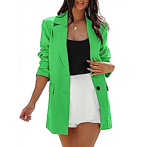 ANRABESS Women's Casual Button Long Sleeve Lapel Open Front Pad Shoulder Oversized Office Blazer Jacket Work Suit 638lvse-M Green