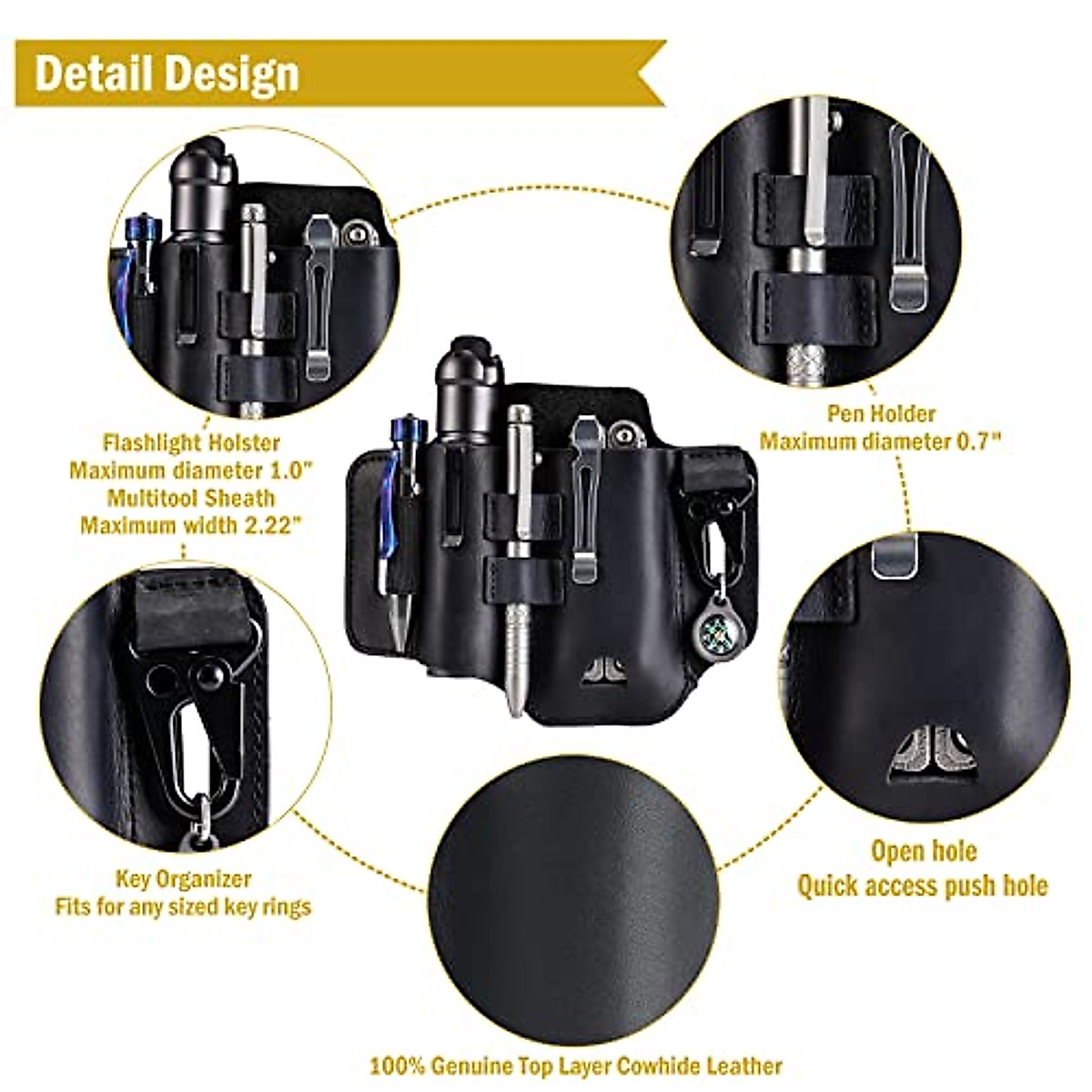 VIPERADE PJ35 Multitool Sheath for Belt, Leather EDC Pocket Organizer for Men, EDC Leather Sheath, EDC Belt Organizer