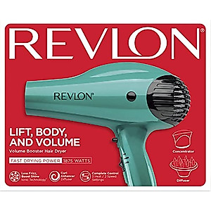 Revlon Volume Booster Hair Dryer | 1875W for Voluminous Lift and Body, (Green)