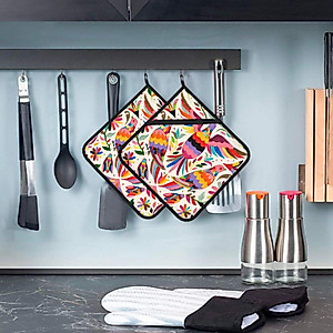Pot Holders Mexican Floral Ethnic Art Birds Paisley Square Heat Resistant Kitchen Potholder Set of 2 for Cooking Baking BBQ Oven Hot Pads Oven Mitts 8 X8 Inch