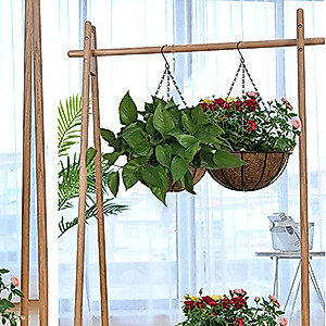 TOOCMEUK Hanging Plant Basket Flower Holder (2pack, 16 inch)-Metal Wire Round Hanging Basket Planter with Coco Fiber Liners for Plants Flower Pots Outdoor Garden Porch and Balcony Decor