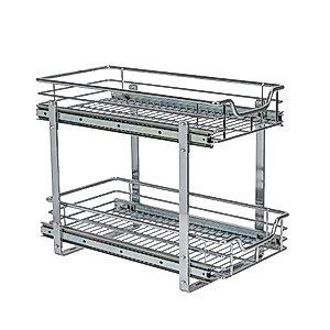 Household Essentials Glidez Slide Out Cabinet Organizer, 11.5” Wide, Durable Chrome-Plated Steel Frame, Dual Baskets and Smooth Glides, Heavy-Duty and Space-Optimizing, Simple Assembly and Installation, Chrome