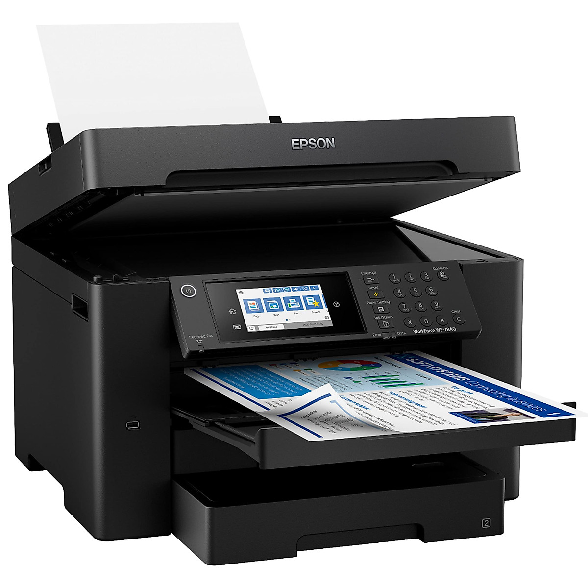 Epson Workforce Pro WF-7840 Wireless Wide-Format All-in-One Color Inkjet Printer, Black - Print Scan Copy Fax - 4.3" LCD, 25 ppm, 4800x2400 dpi, 13"x19", 50-Sheet ADF, Auto 2-Sided Printing, Ethernet