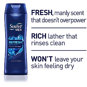 Suave Men Refreshing Classic Masculine Scent Body Wash 15 oz (Pack of 6)