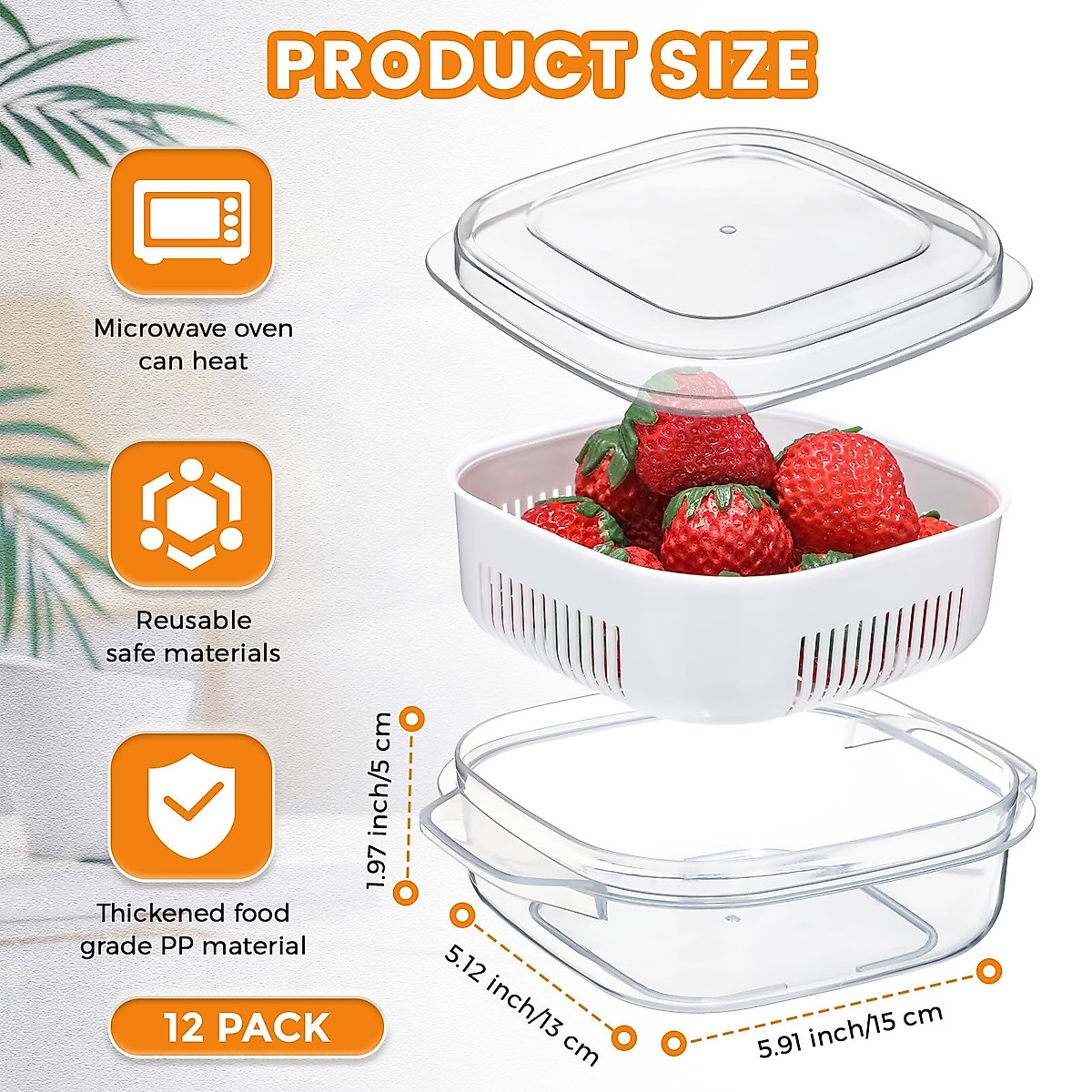 SiliFine 12 Pack Fruit Storage Containers for Fridge 5.9 Inches Berry Containers with Lids Removable Drain Colanders Fruit Washing and Storage Containers Keep Fruits Vegetables Fresh Longer