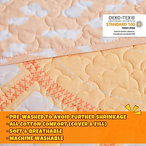 Urban Habitat Kids Twin Quilt Bedding Set Twin Coverlet Cotton Coverlet Sun Girls Twin Bedding Set Rainbow & Clouds Reversible Dawn Light & Breathable Sham Throw Pillow Twin Yellow/Coral 3 Piece