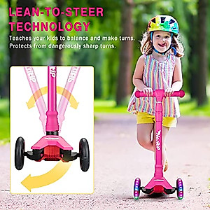 Scooters for Kids Age 3-5, Kick Scooter for Boys Girls Toddlers, 4 Adjustable Height, AEBC-9 Bearing, 3 Light Up Wheels, Outdoor Activities for Children from 3 to 12 Years Old, Pink